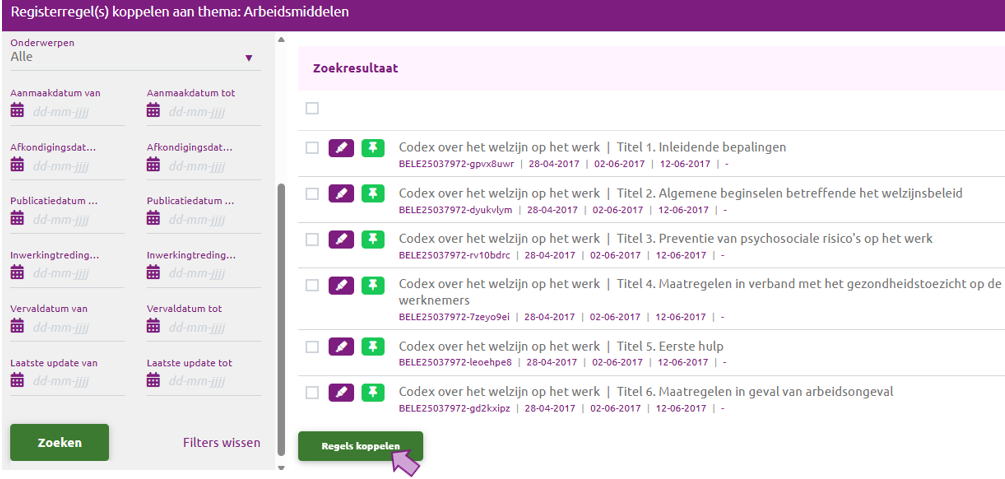 Registerregels koppelen binnen een thema – Pharius. Online guide!